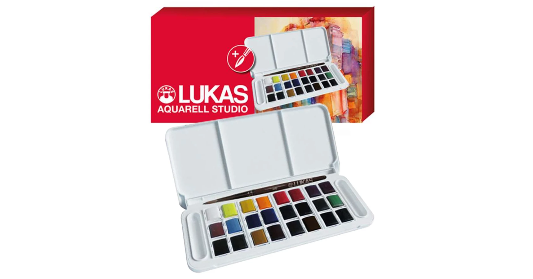 Lukas Stúdió Akvarellkészlet 24 fél szilkés, ajándék ecsettel